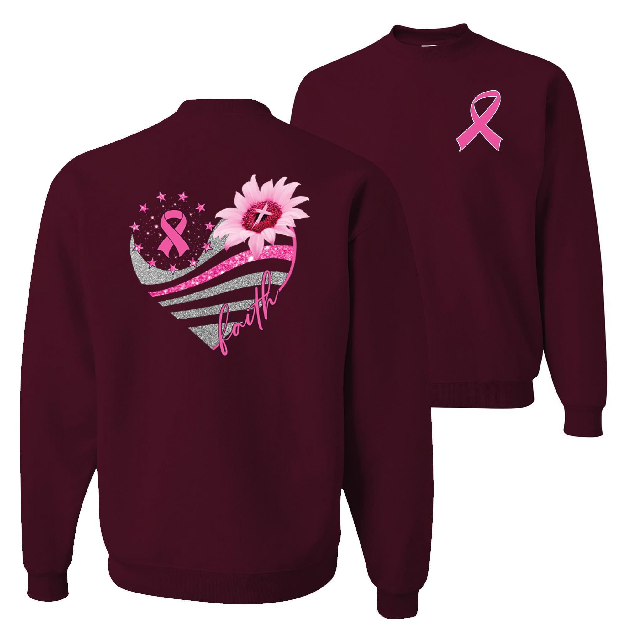 Heart Sunflower Faith Cross Pink Ribbon Breast Cancer Awareness FRONT ...