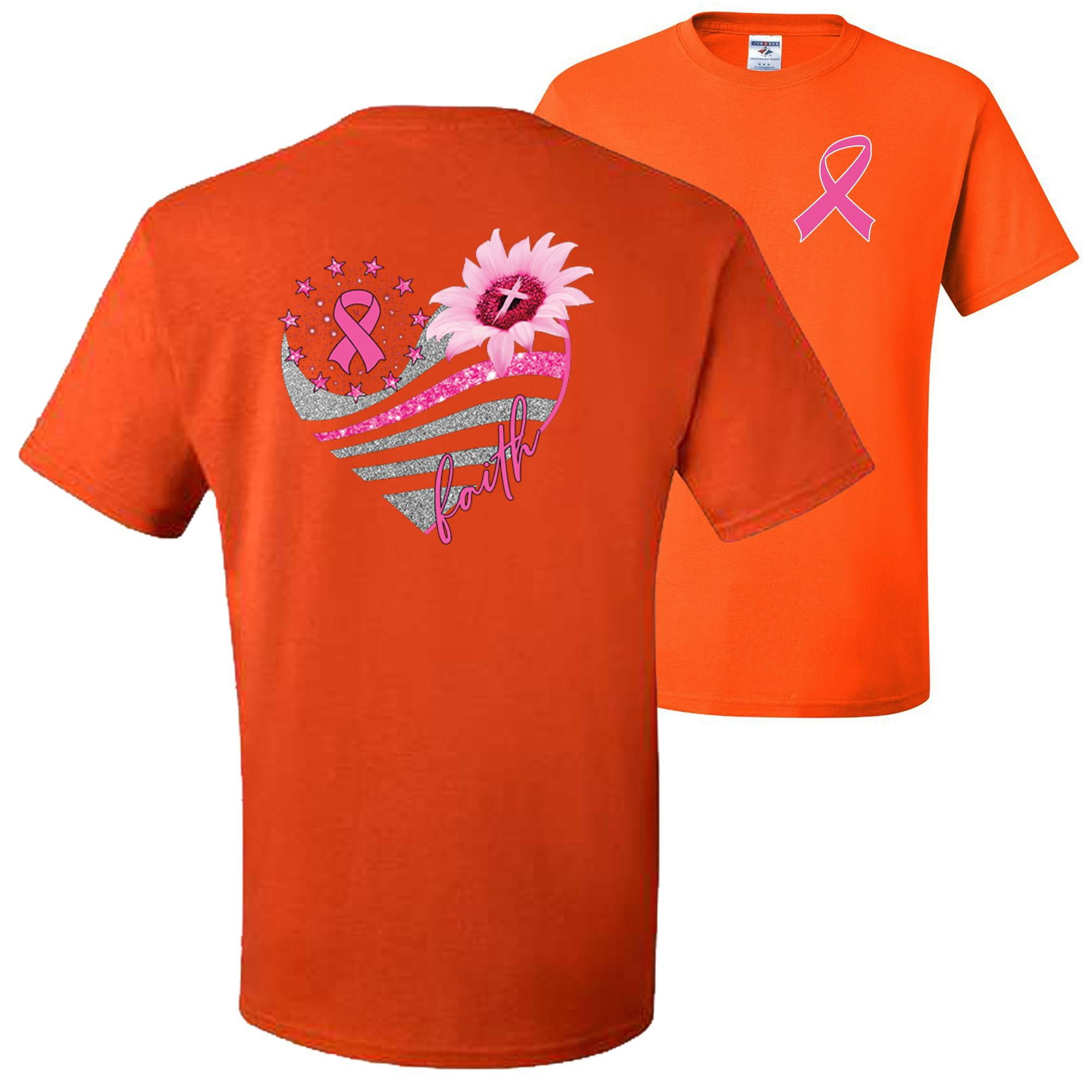 Heart Sunflower Faith Cross Pink Ribbon Breast Cancer Awareness Front
