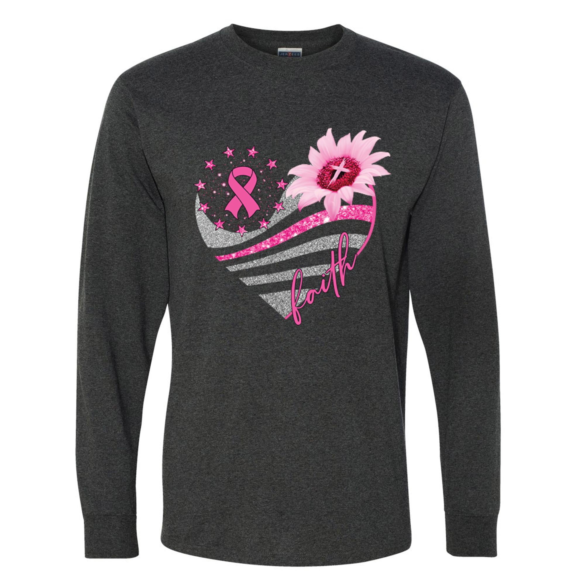 Heart Sunflower Faith Cross Pink Ribbon Breast Cancer Awareness Mens ...