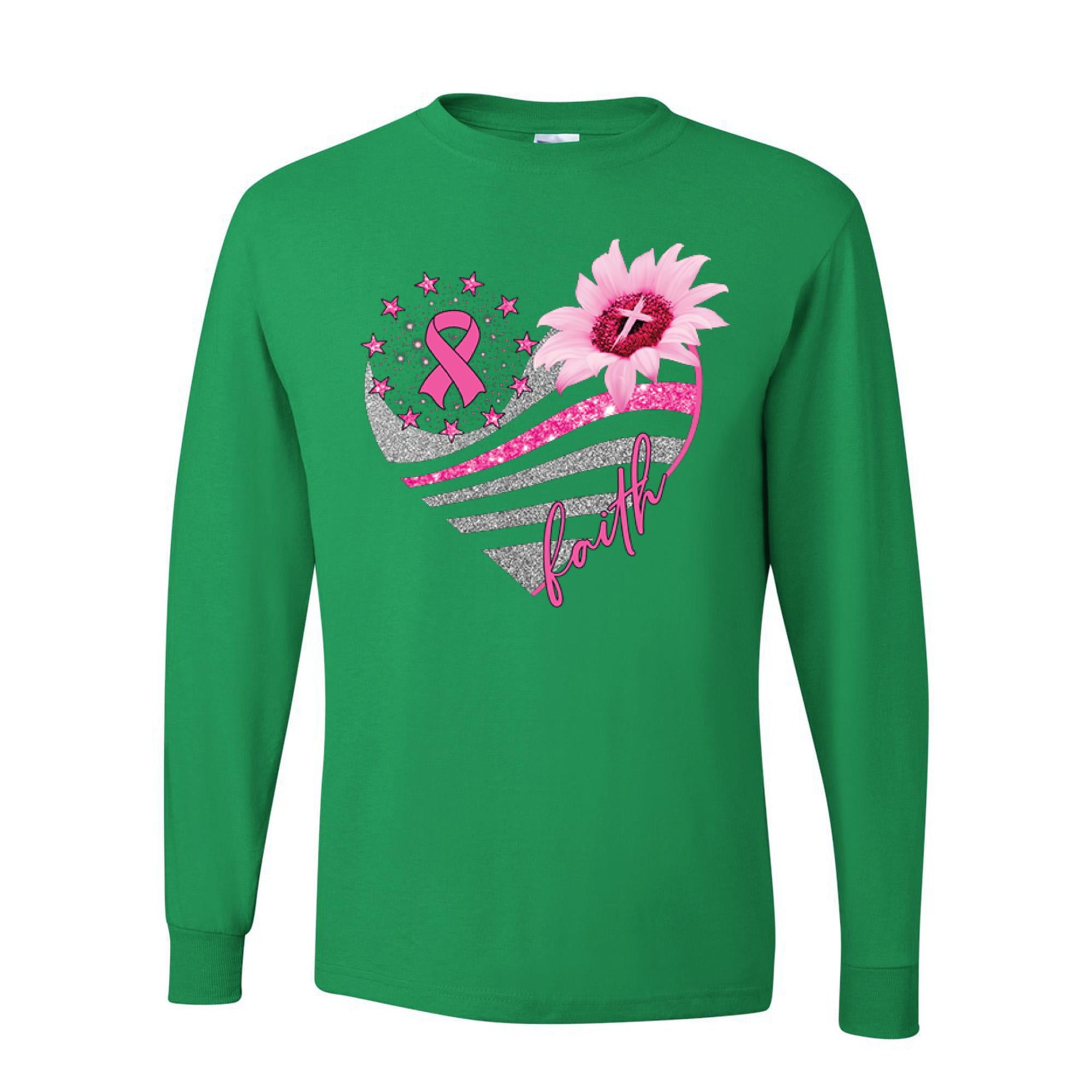 Heart Sunflower Faith Cross Pink Ribbon Breast Cancer Awareness Mens ...