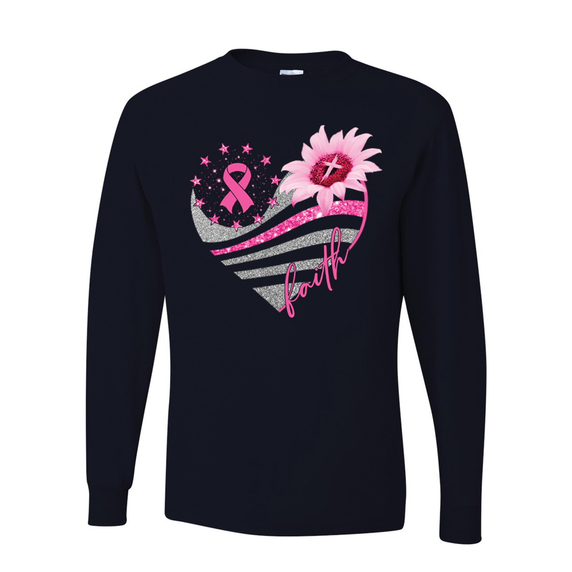 Heart Sunflower Faith Cross Pink Ribbon Breast Cancer Awareness Mens ...