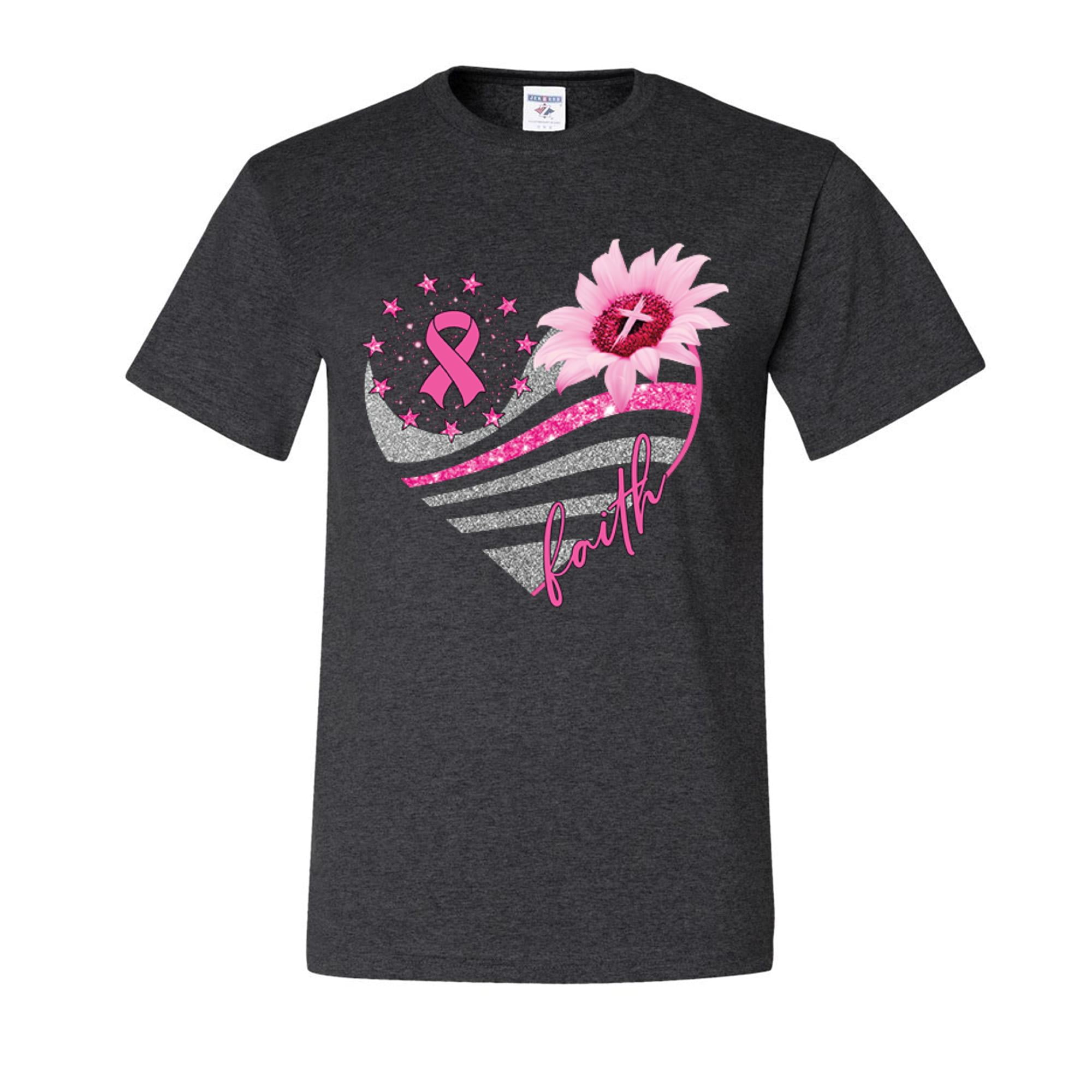 Heart Sunflower Faith Cross Pink Ribbon Breast Cancer Awareness Mens T ...