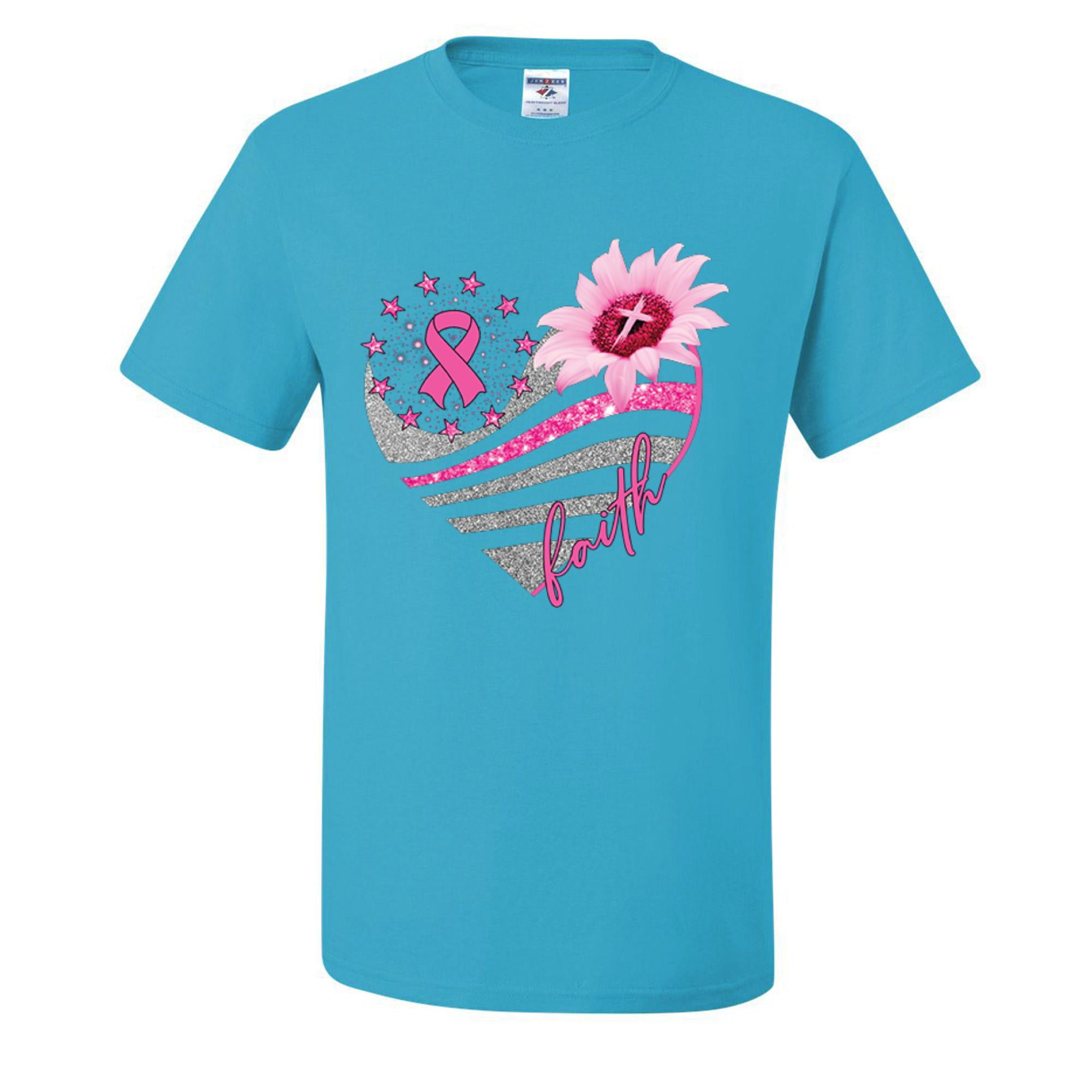 Heart Sunflower Faith Cross Pink Ribbon Breast Cancer Awareness Mens T ...