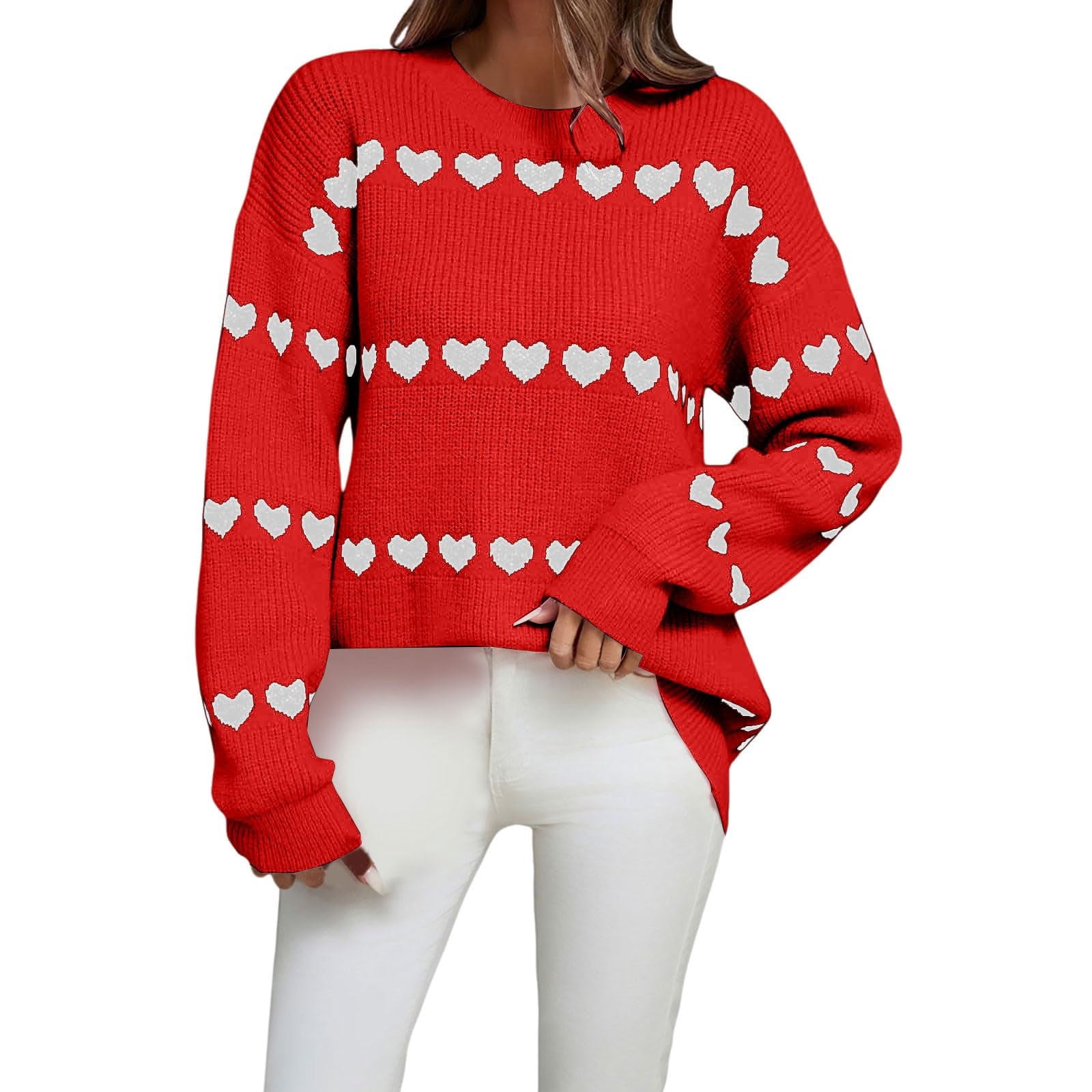 Heart Sweater for Women Valentines Sweater Women Cute Pink Love Print ...