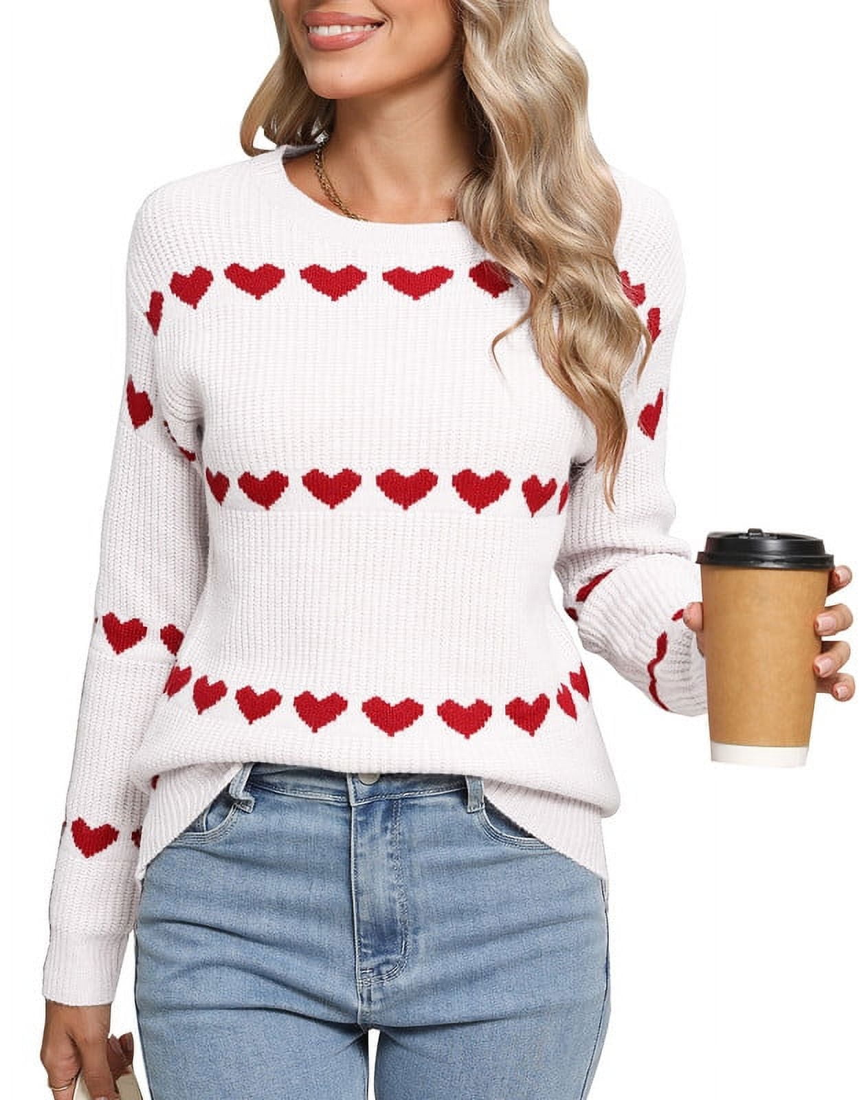 Heart Sweater for Women Valentine's Day Cute Crewneck Sweaters Casual ...