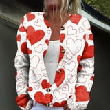 Heart Sweater for Women Crew Neck Ribbed Knit Open Front Valentines ...