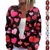 Heart Sweater for Women Crew Neck Ribbed Knit Open Front Valentines ...