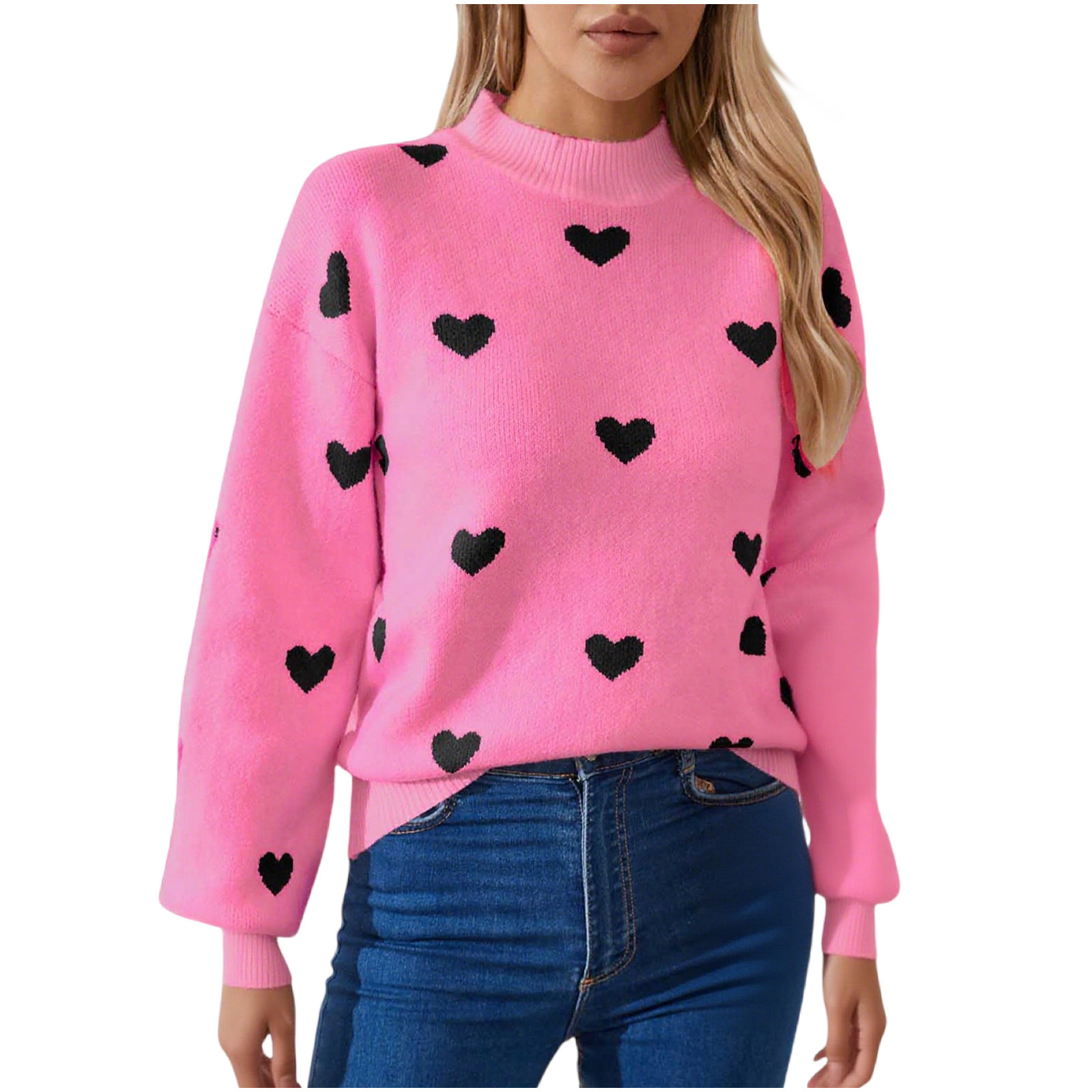 Heart Sweater for Women Cute Crew Neck Long Sleeve Valentines Sweaters ...