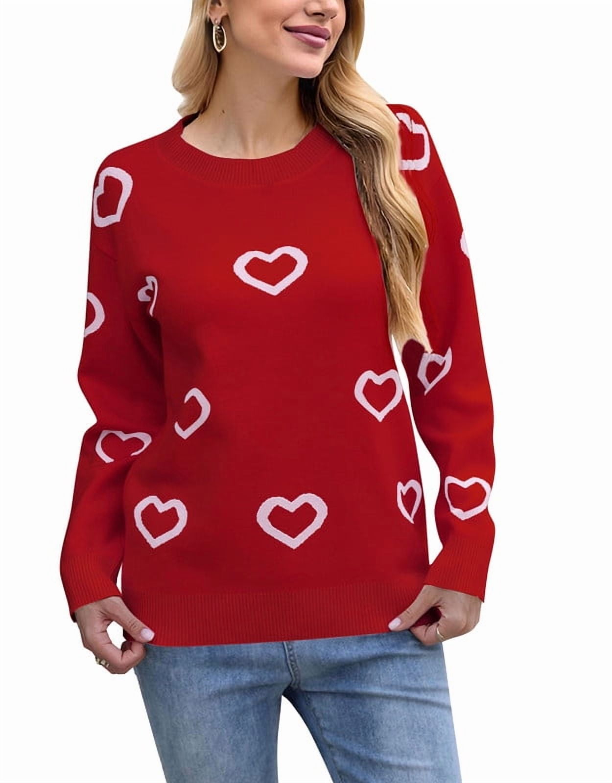 Heart Sweaters for Women Knit Warm Pullover Sweater Cute Heart Printed ...