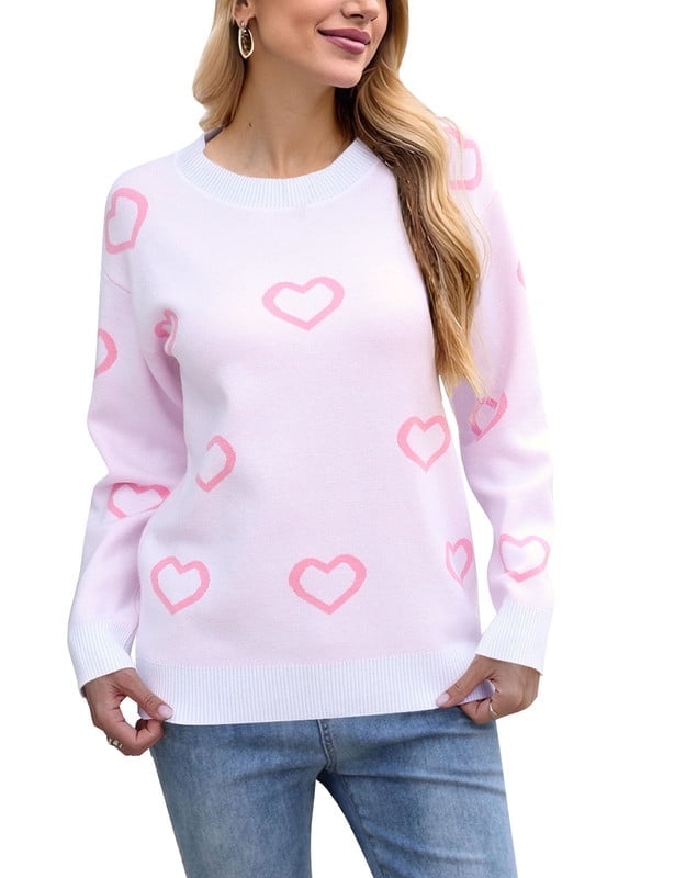 Heart Sweaters for Women Knit Warm Pullover Sweater Cute Heart Printed ...