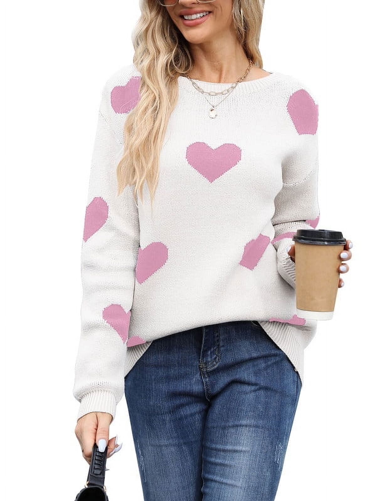 Heart Sweaters for Women Valentine Day Long Sleeve Crewneck Sweaters ...