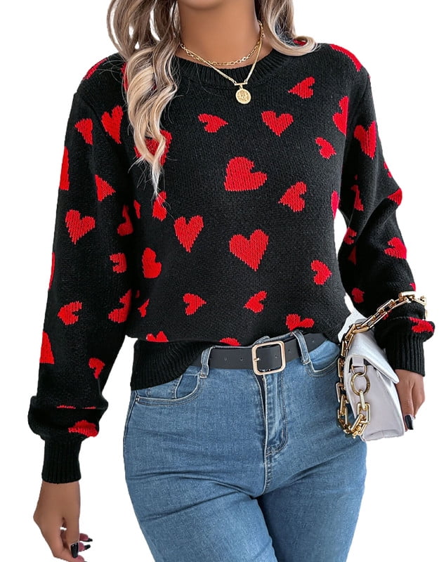 Heart Sweaters for Women Valentine's Day Casual Loose Lightweight ...