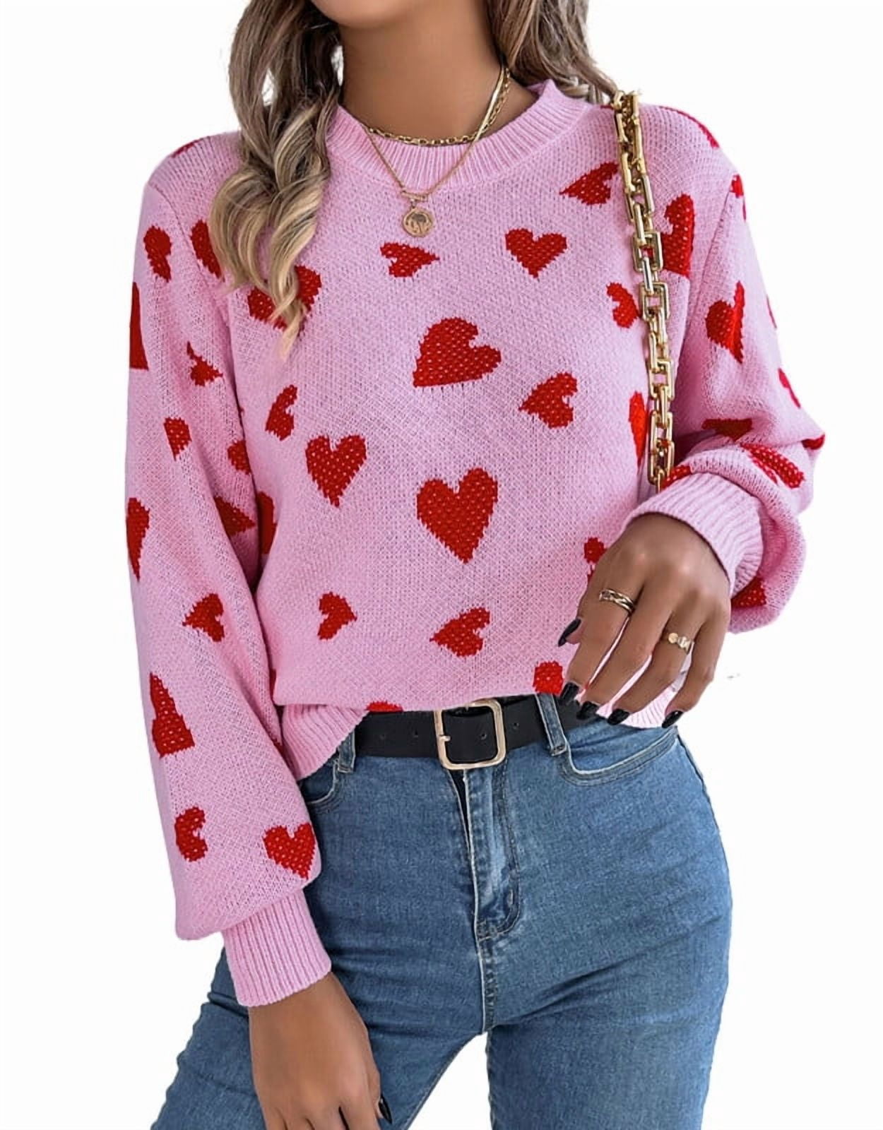 Heart Sweaters for Women Valentine's Day Casual Loose Lightweight ...