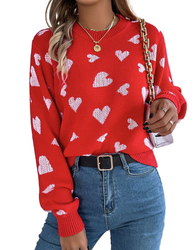 Heart Sweaters for Women Valentine's Day Casual Loose Lightweight ...