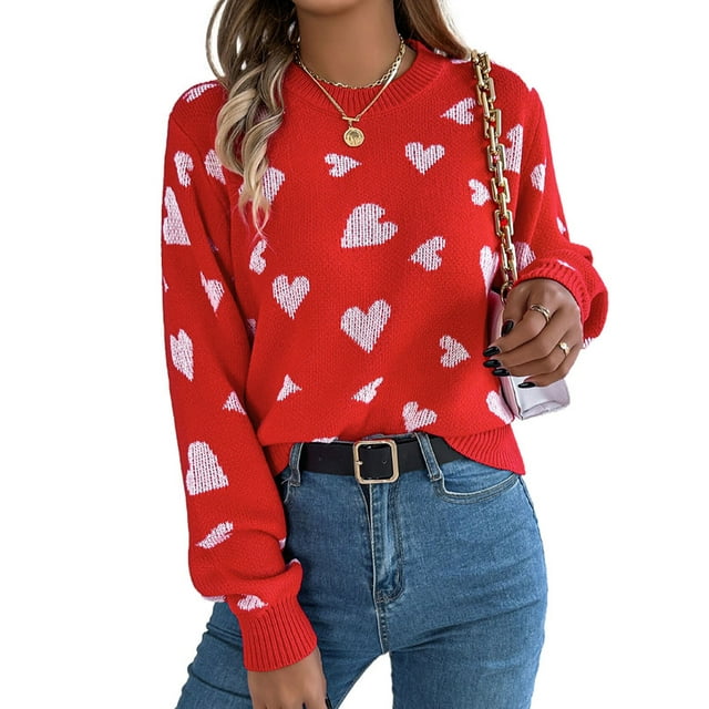Heart Sweaters for Women Valentine's Day Casual Loose Lightweight ...