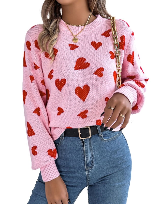Heart Sweaters for Women Valentine's Day Casual Loose Lightweight ...