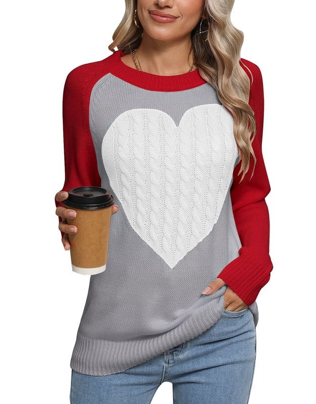 Heart Sweaters for Women Valentine's Day Color Block Splicing Casual ...