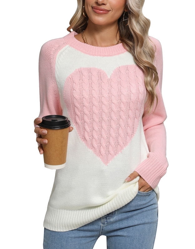 Heart Sweaters for Women Valentine's Day Color Block Splicing Casual Loose Cute Pullover Sweater ...
