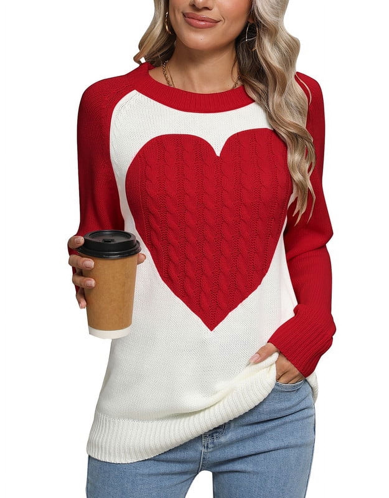 Heart Sweaters for Women Valentine's Day Color Block Splicing Casual ...