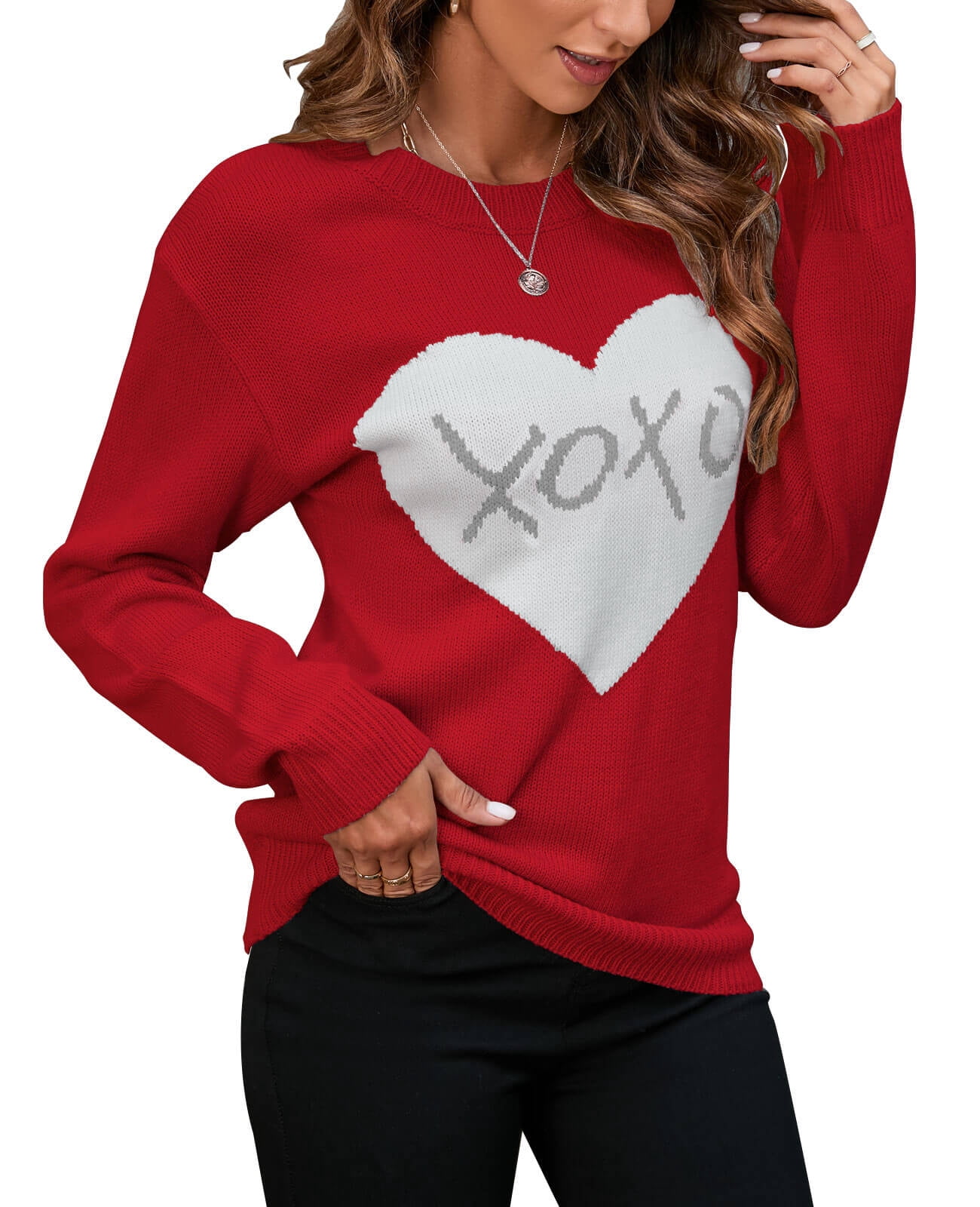 Heart Sweaters for Women Valentine's Day Long Sleeeve Pullover Sweaters ...