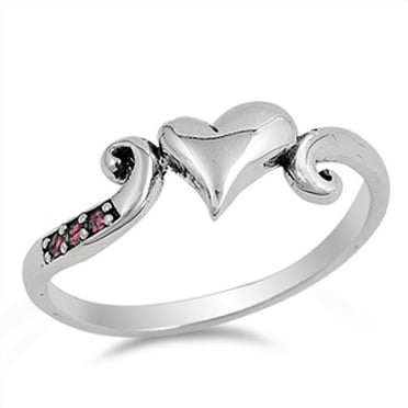 CHOOSE YOUR COLOR Sideways Heart Simulated Ruby Promise Ring .925 ...