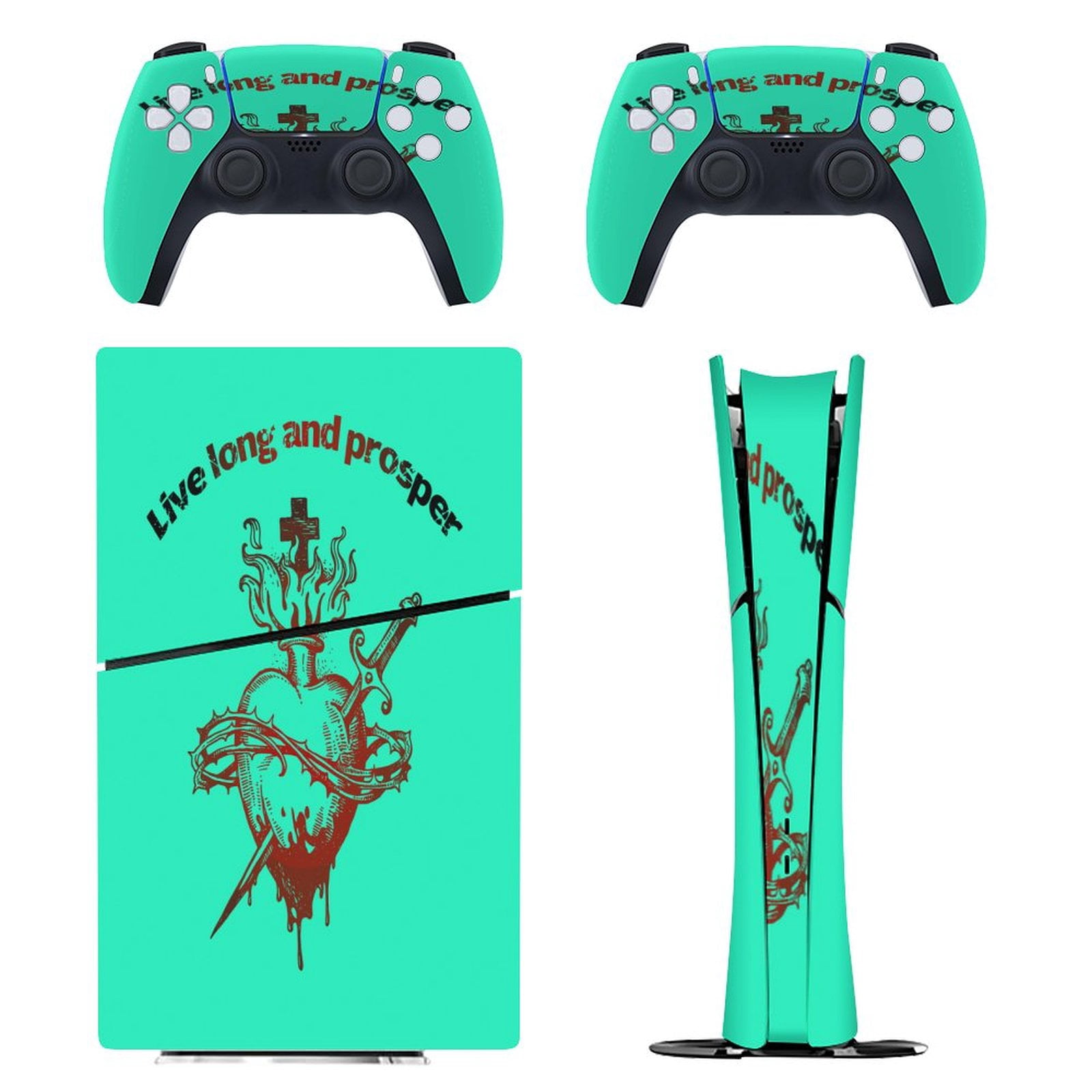 Heart Sword Cross Flaming Text T-shirt PS5/PS5 Slim Digital Disc Skin ...