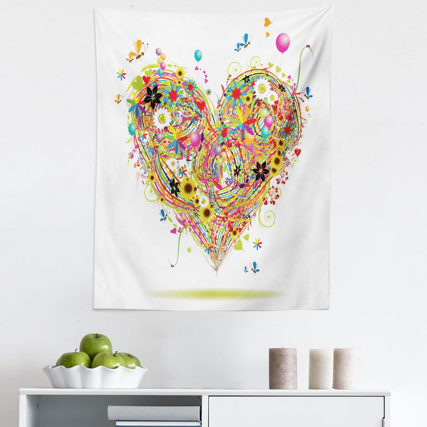 Heart Tapestry, Romantic Arrangement with Colorful Watercolor Style ...