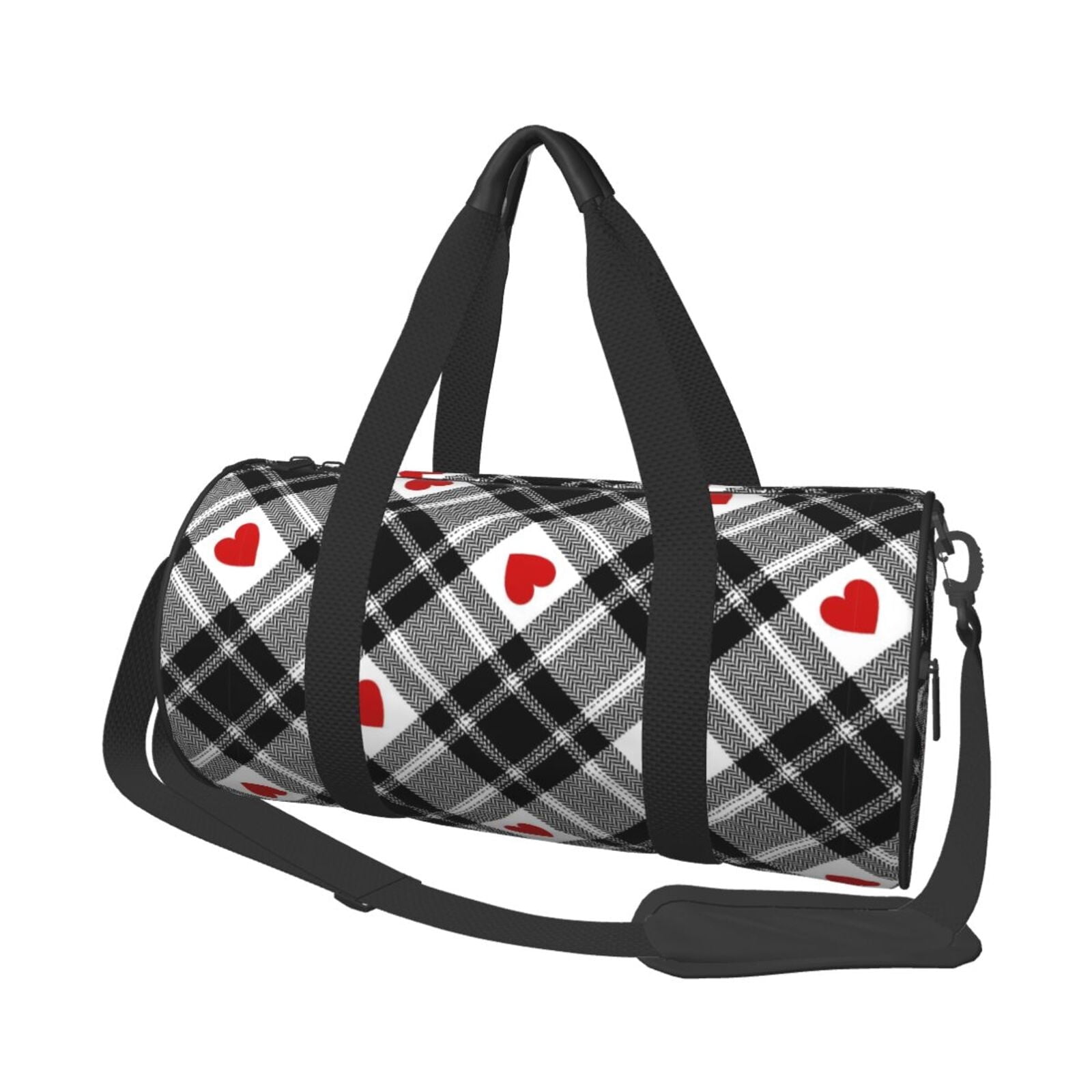 Heart Tartan Small Round Sport Duffel Bag,Check Plaid 17" Shoulder ...