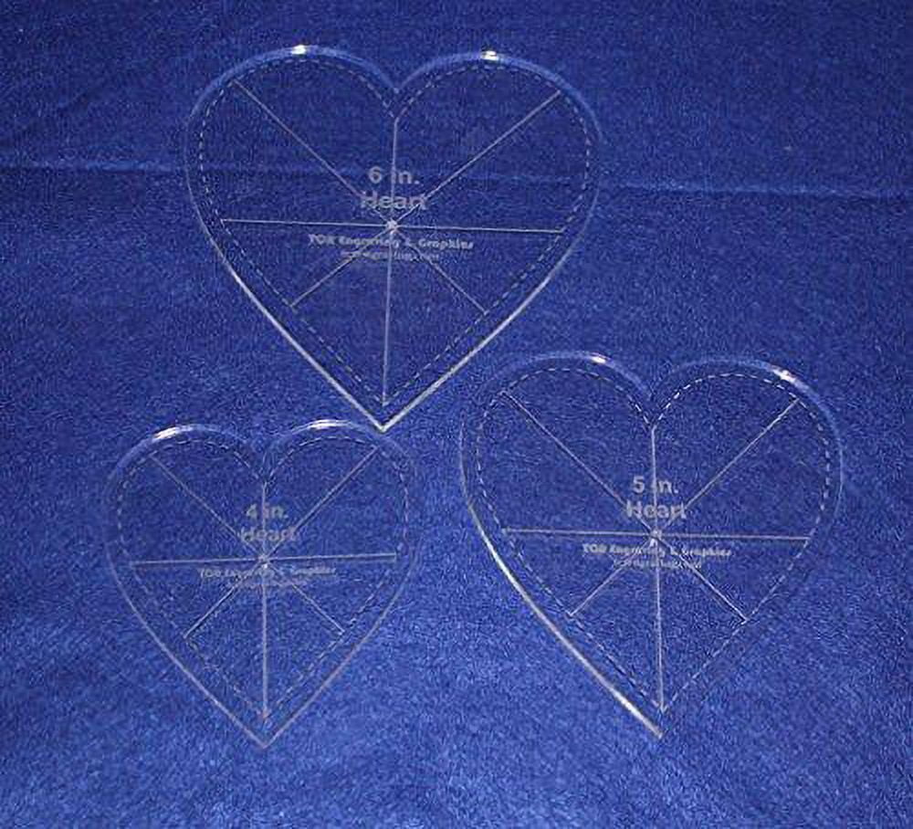 Heart Template 3 Piece Set. 4",5",6" - Clear 1/4" Thick w/ guidelines ...