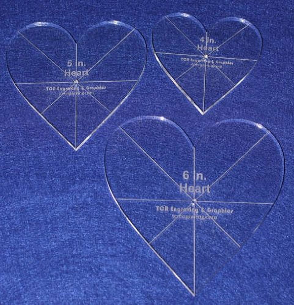 Heart Template 3 Piece Set. 4",5",6" - Clear 1/4" Thick w/ guidelines ...
