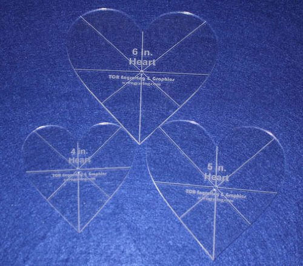 Heart Template 3 Piece Set. 4",5",6" - Clear 1/8" Thick w/ guidelines ...