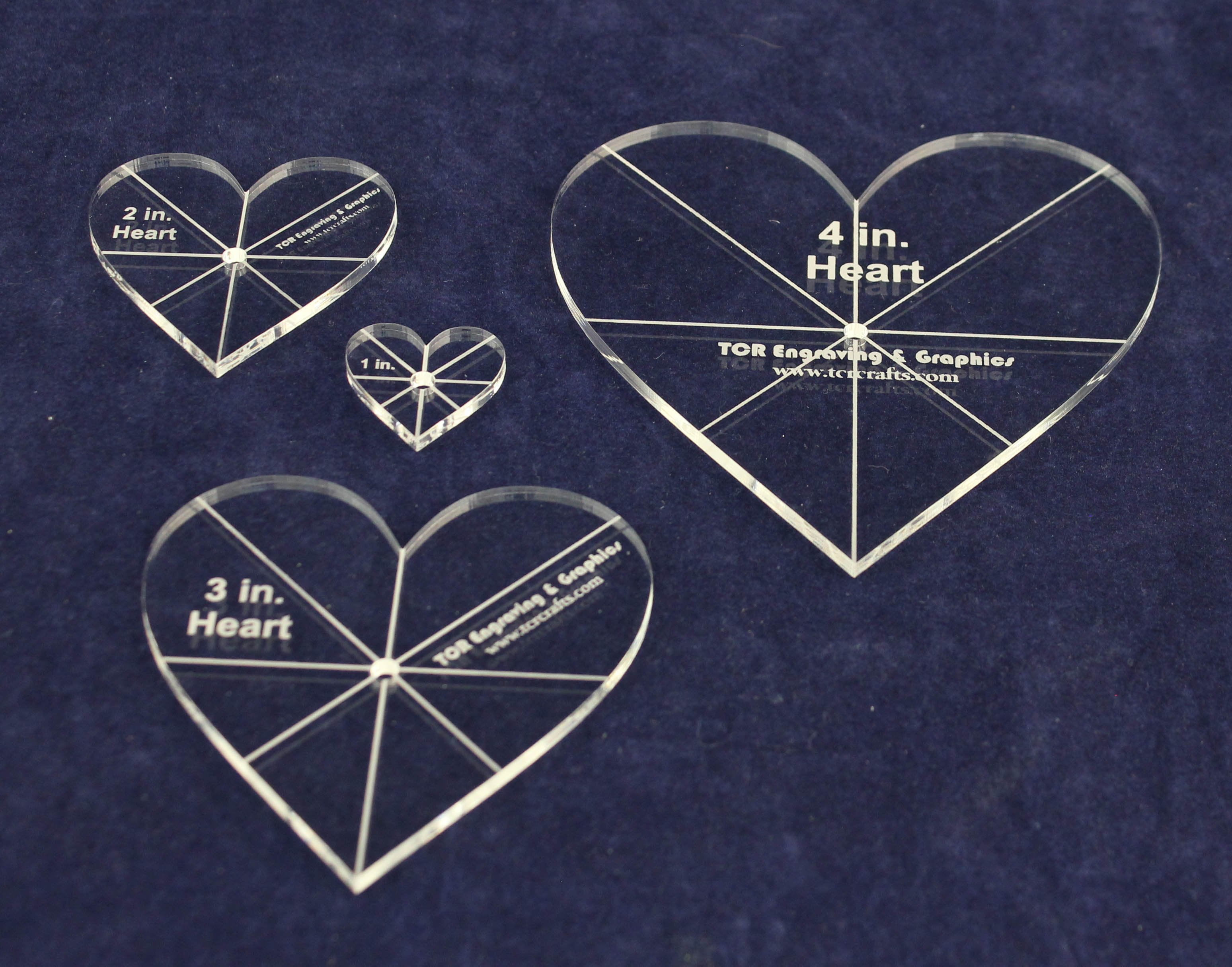 Heart Template 4 Piece Set. 1",2",3",4" - Clear 1/8" Thick w ...