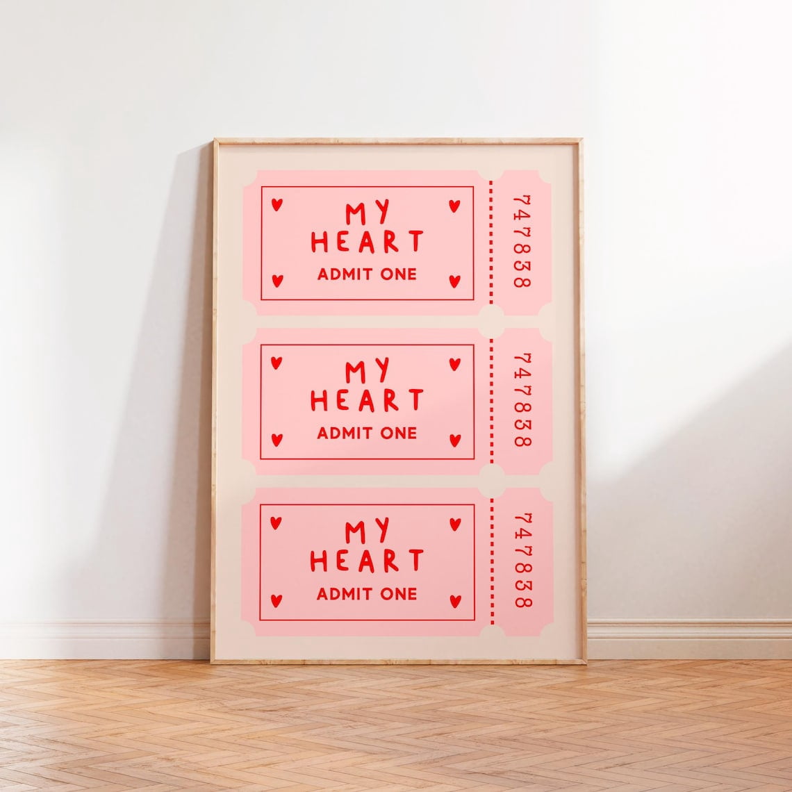 My Heart Ticket Poster, Drawn Heart Quote, Retro Wall Art, Heart Love ...