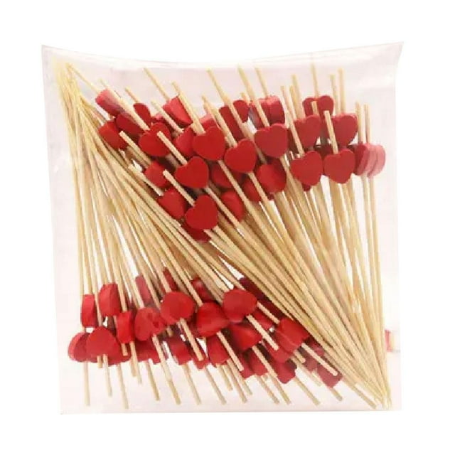 Heart Toothpicks for Appetizers, 100 PCS Bamboo Cocktail Sticks Skewers ...