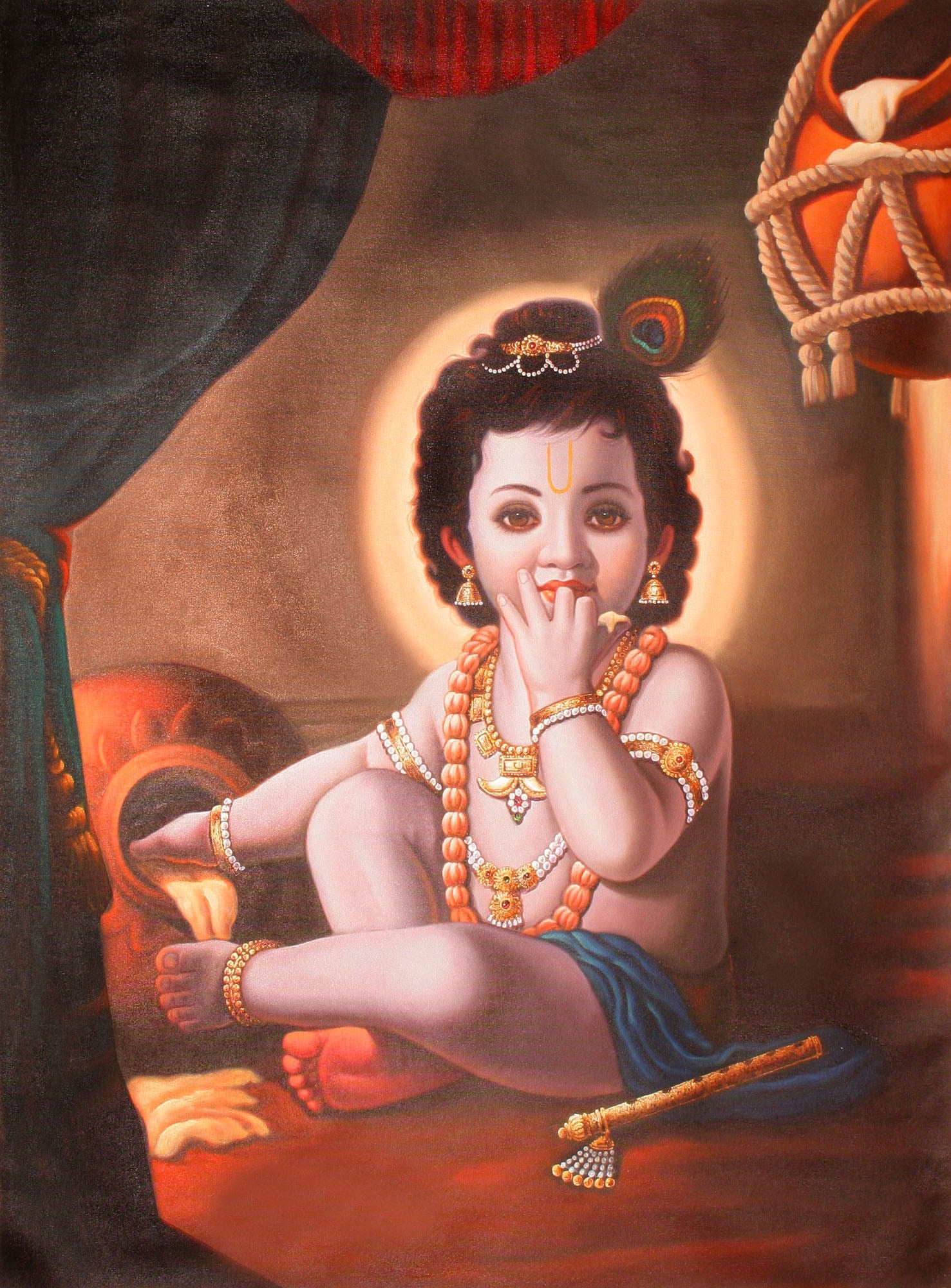 Heart Touching Oil Painting of Baby Krishna on Canvas - Oil on Canvas ...