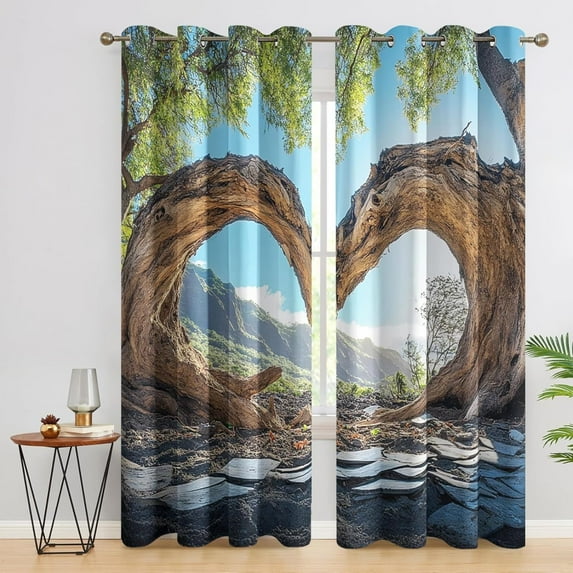 Heart Tree Curtains For Living Room , Natural Landscape Pattern Design ...
