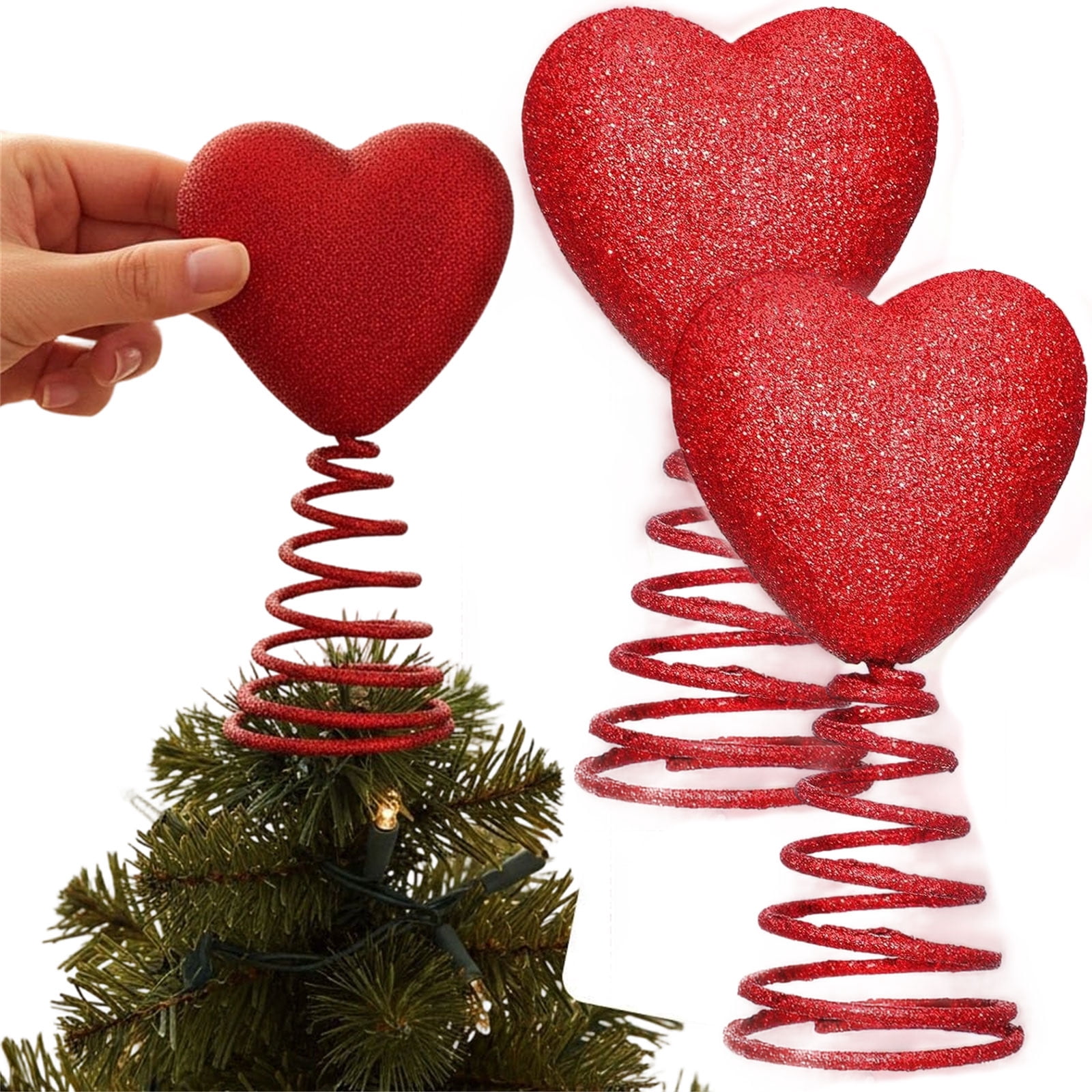Heart Tree Topper, 5" Glitter Red Heart Mini Valentine's Day Tree ...
