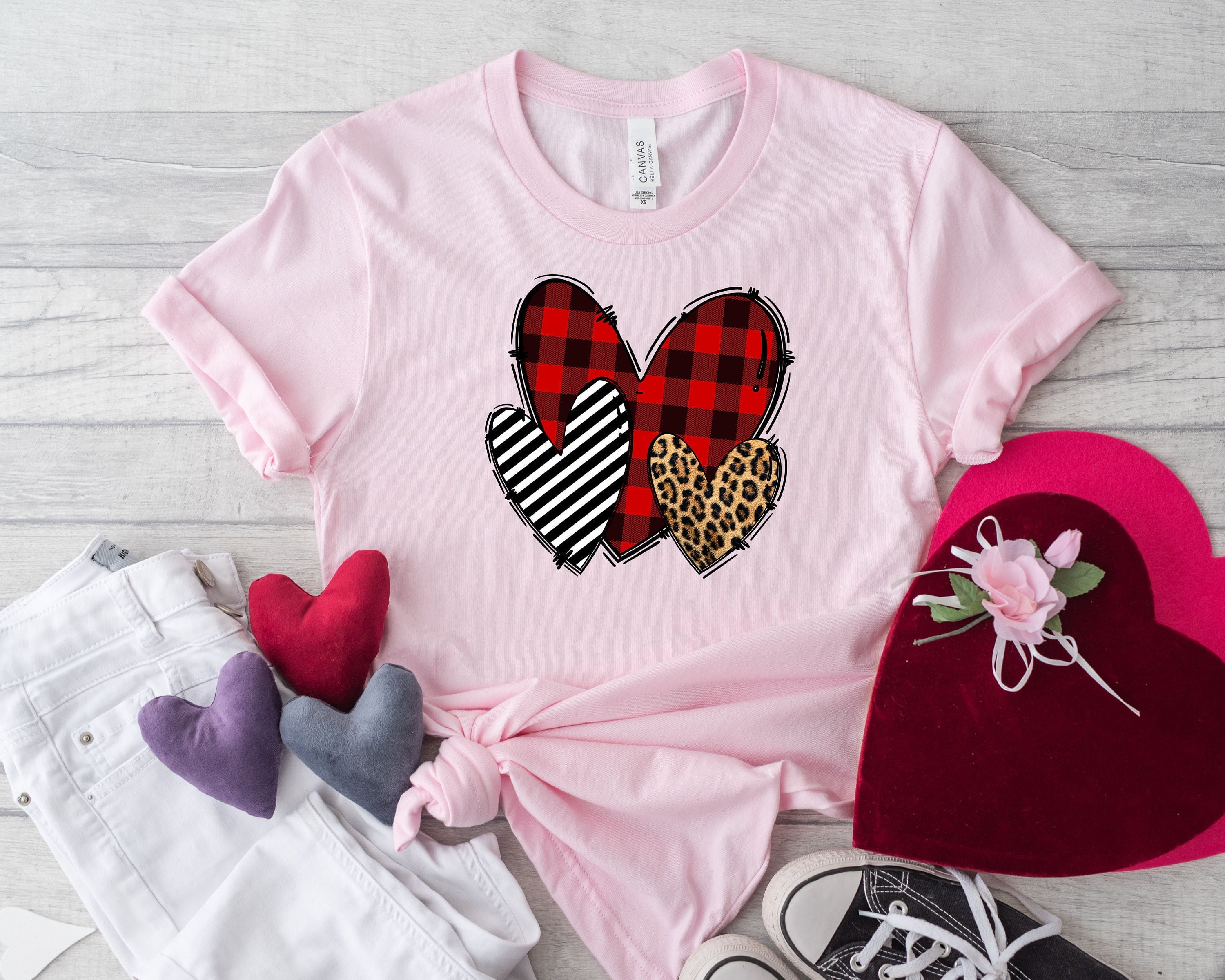 Heart Trio Valentine s Day Shirt,Buffalo plaid leopard heart Shirt ...