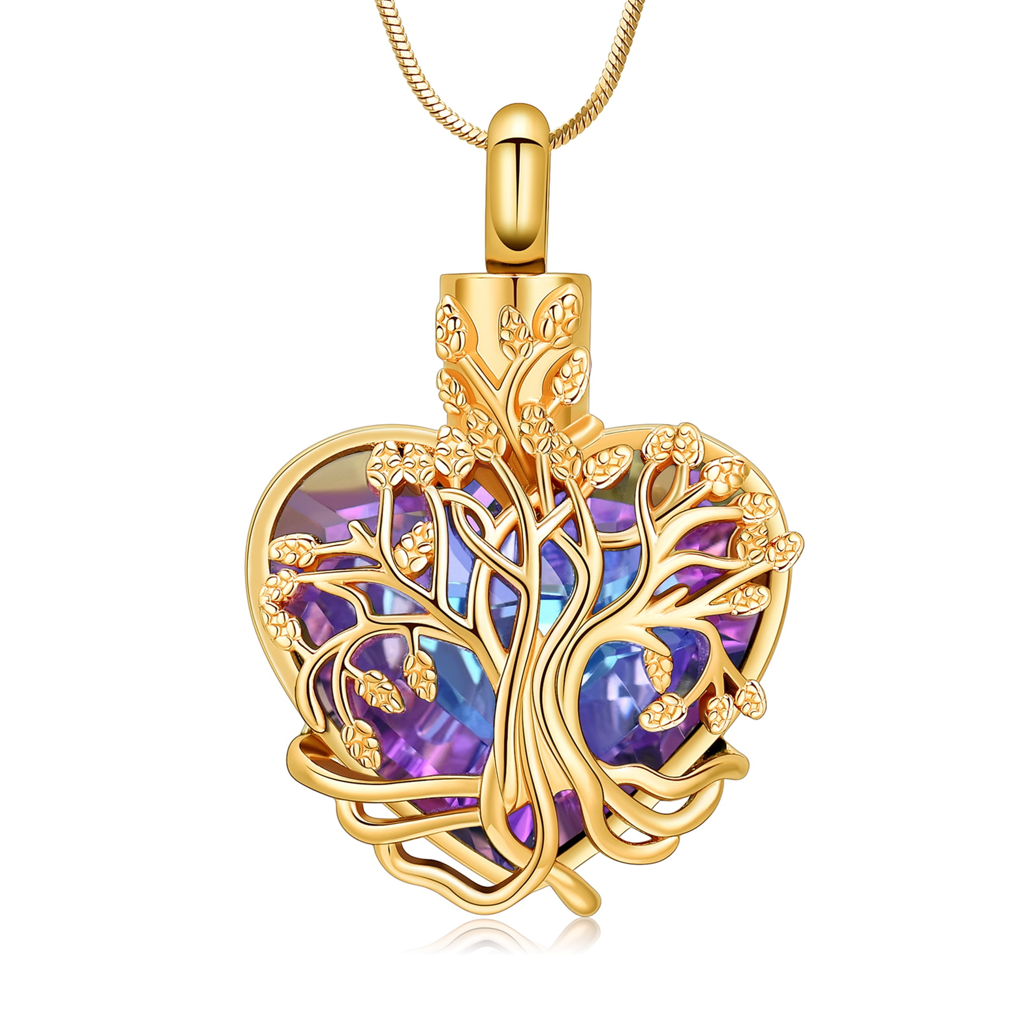 Heart Urn Ashes Necklace for Women Tree of Life Cremation Crystals Ash ...