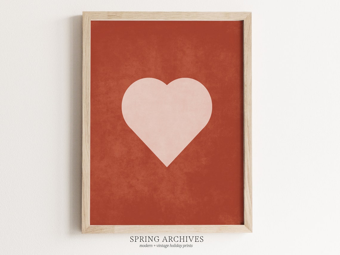 Heart Valentines Day Wall Art, Red Pink Home Decor, Modern Valentines S ...