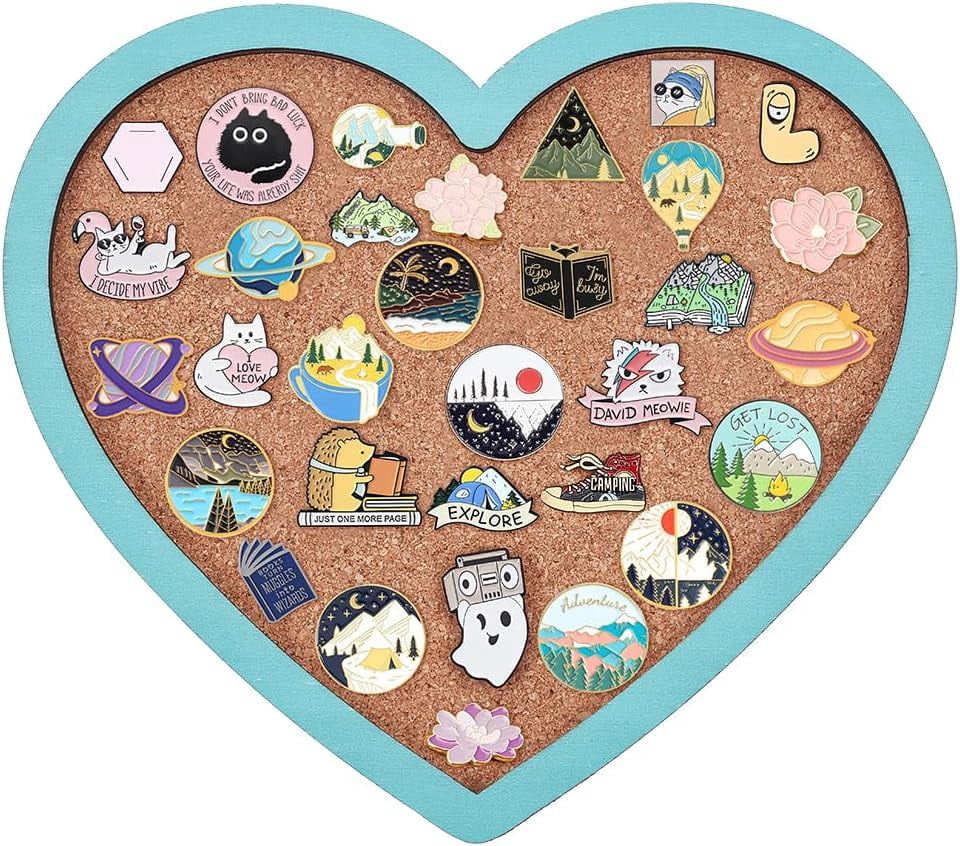 Heart Wall Mounted Brooch Jewelry Display Cork & Plywood Tray Enamel ...