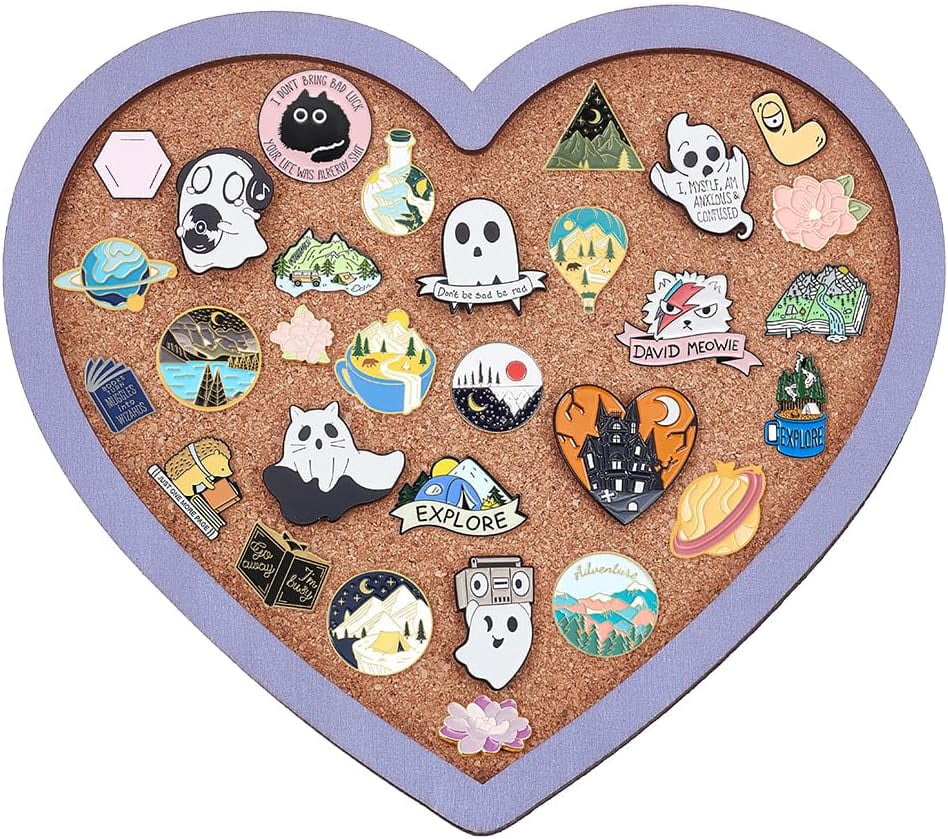 Heart Wall Mounted Brooch Jewelry Display Cork & Plywood Tray Enamel ...