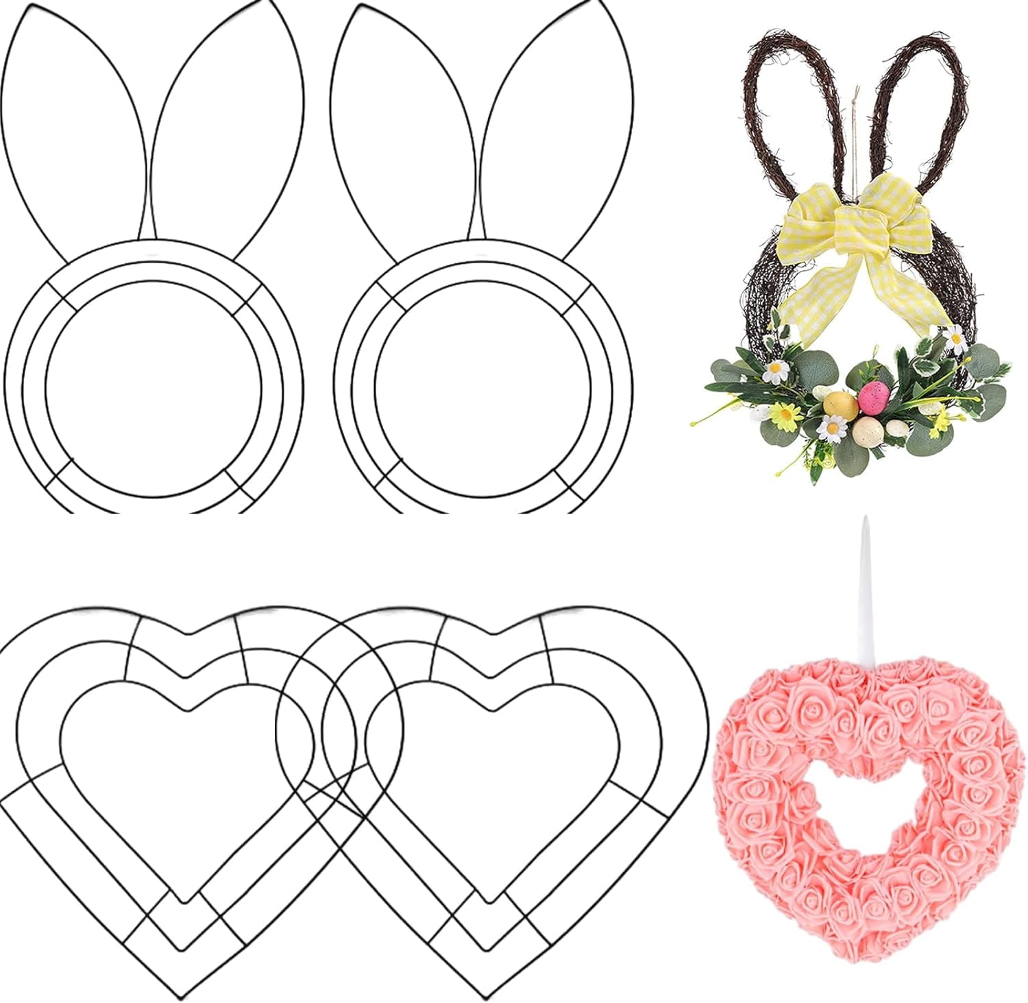 Heart Wreath Form, 14 Inch Wire Wreath Frame,Floral Garden Metal Bee ...