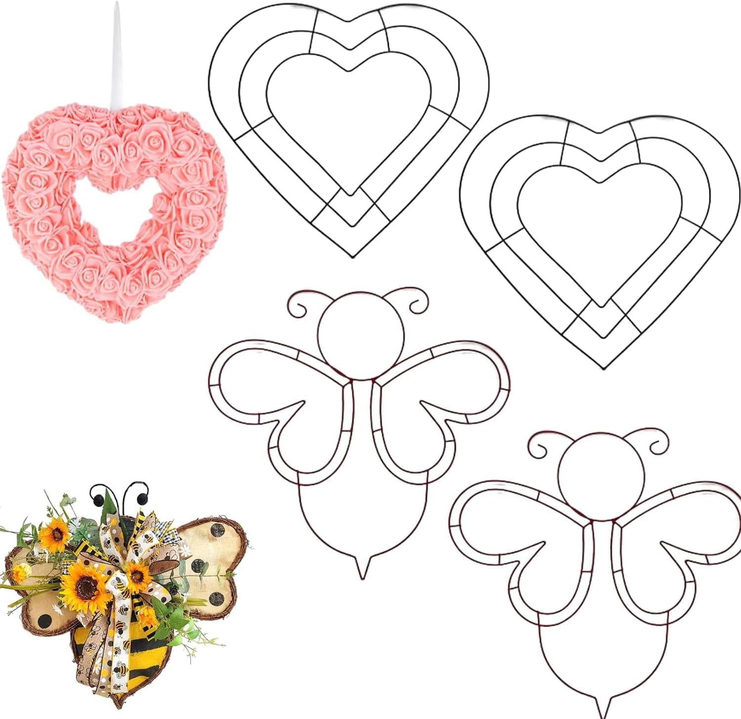 Heart Wreath Frame, Bunny Wreath Form, Bee Hive Wreath Metal Frame Wire ...