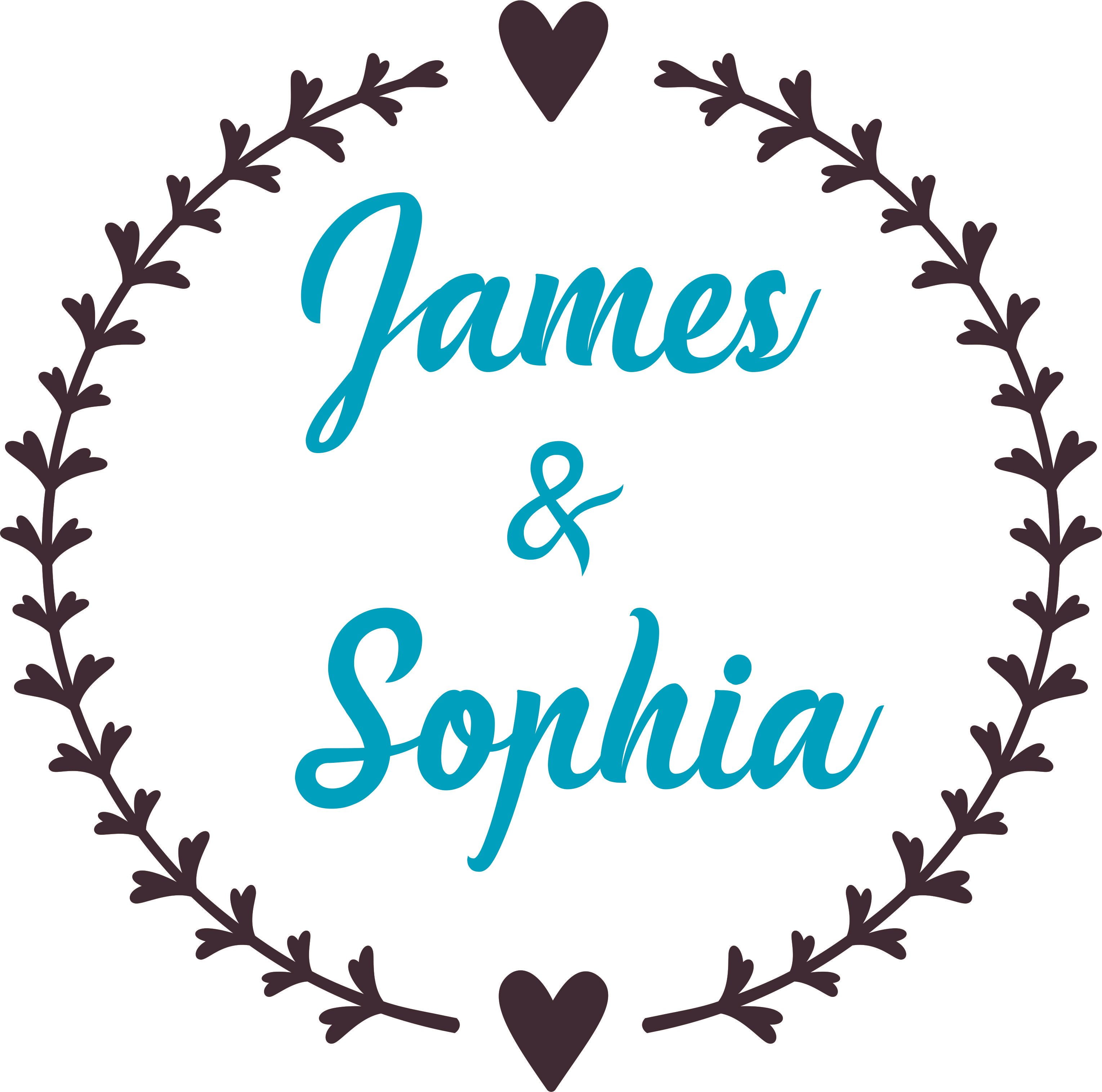 Heart Wreath Monogram For Couples Customized Wall Decal - Custom Vinyl ...
