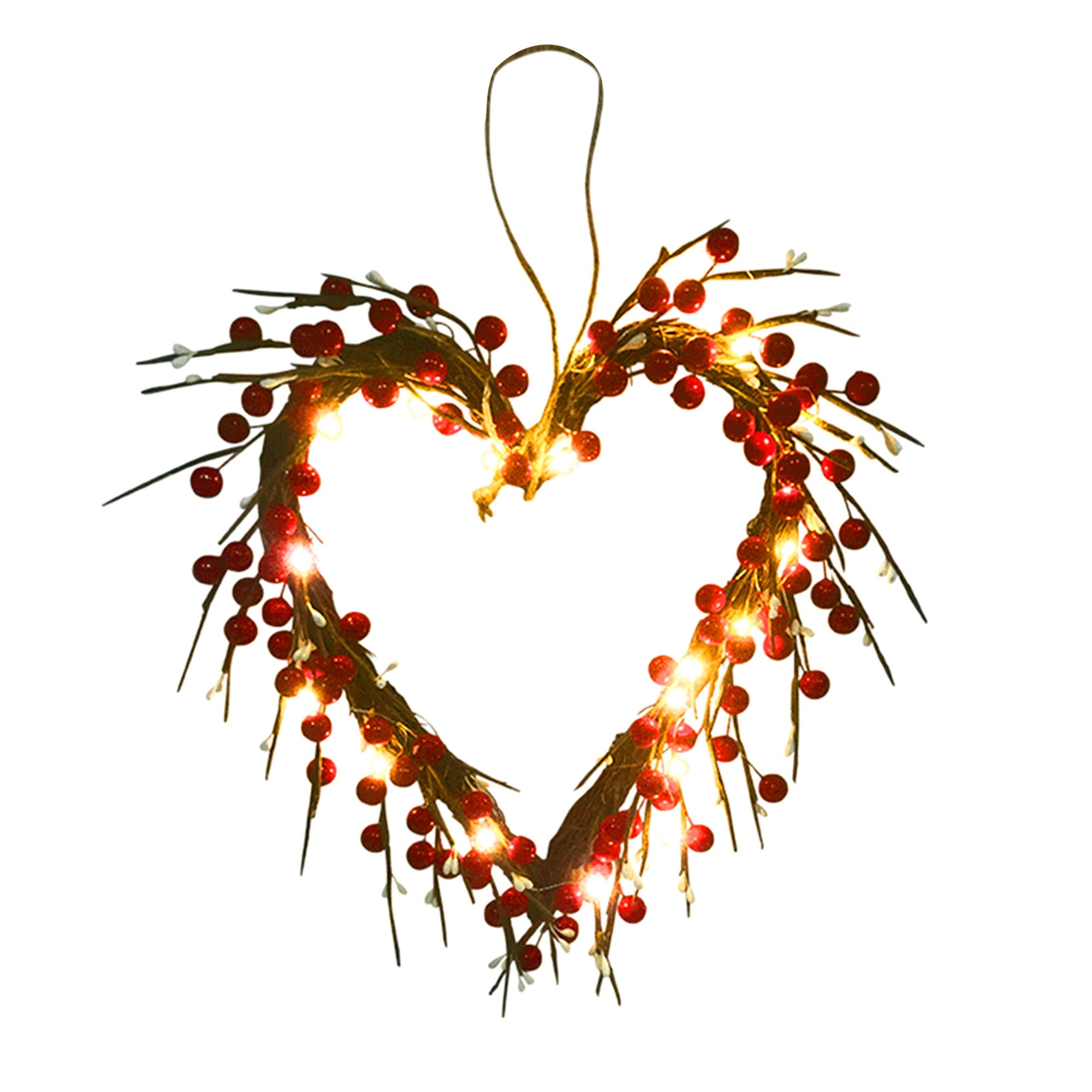 Heart Wreath with Lights, Berry Decor for Front Door Valentines Day ...