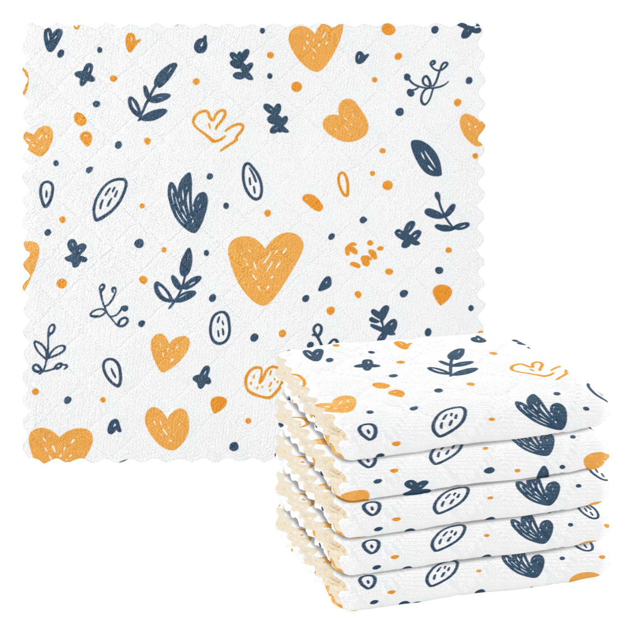 Heart and Leaf Pattern 6 Pack Kitchen Cleaning Cloths 11'' x 11 ...