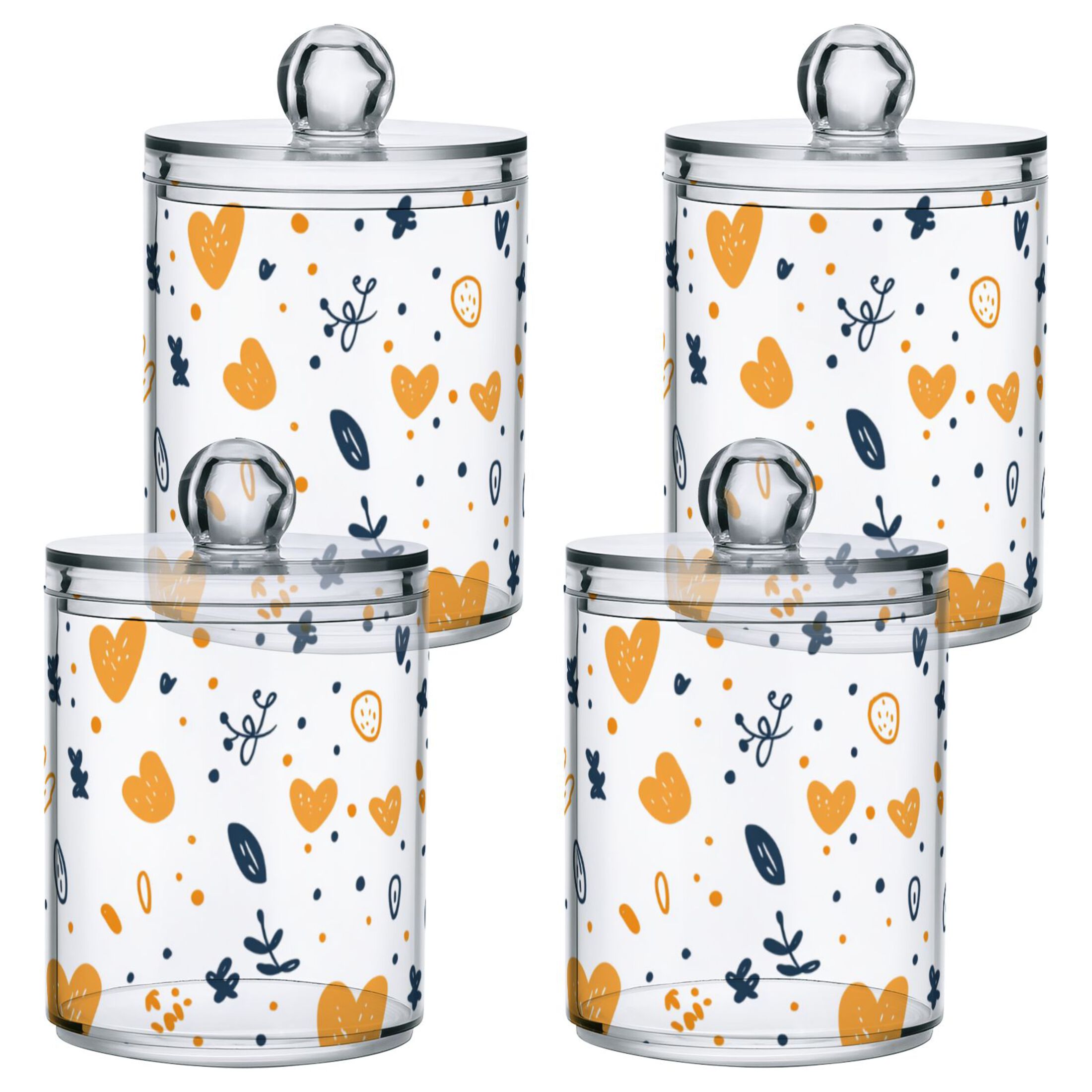 Heart and Leaf Pattern Bathroom Canisters Set of 4 Translucent Plastic ...