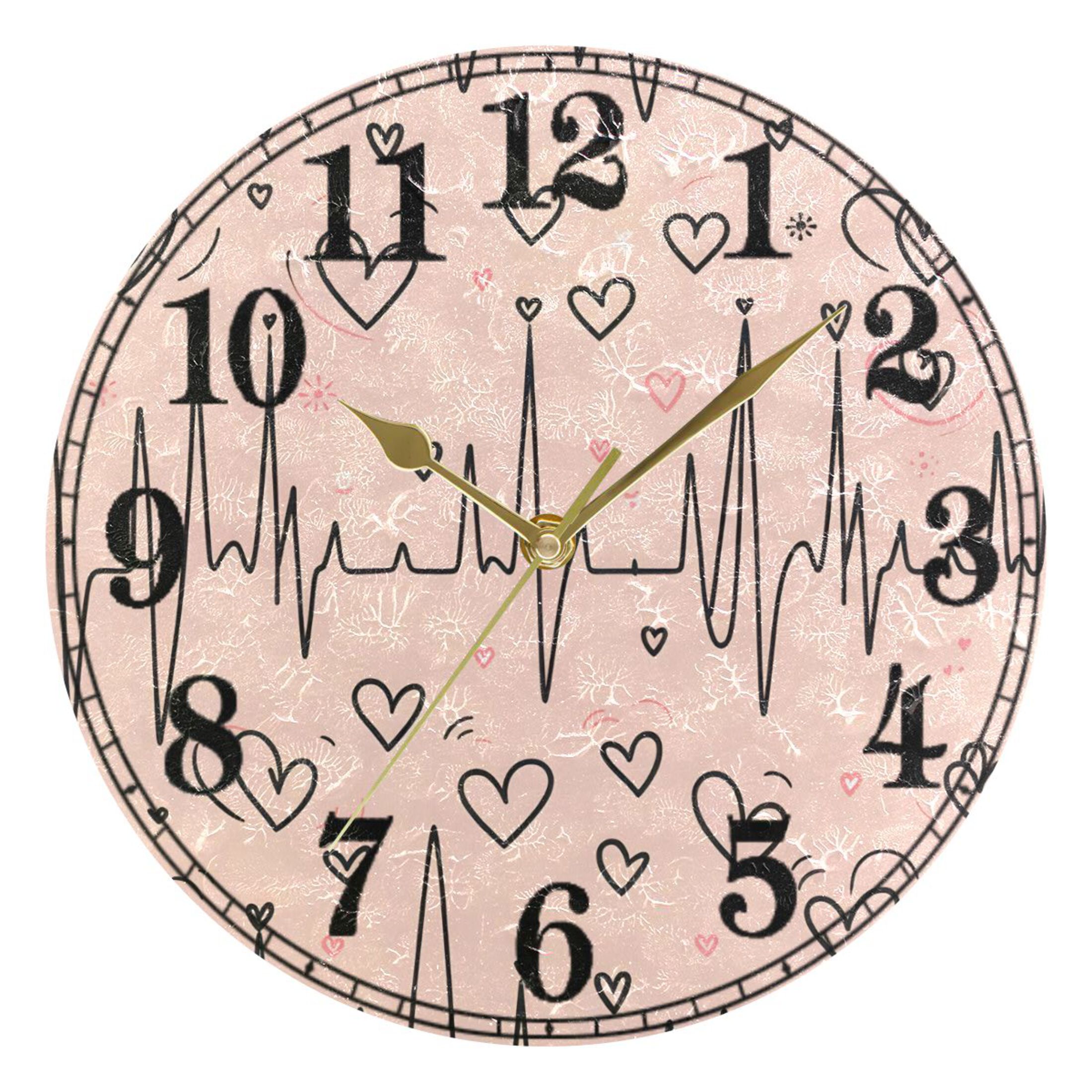 Heart and Line Silent Wall Clock 10" Non-Ticking Battery Clock ...