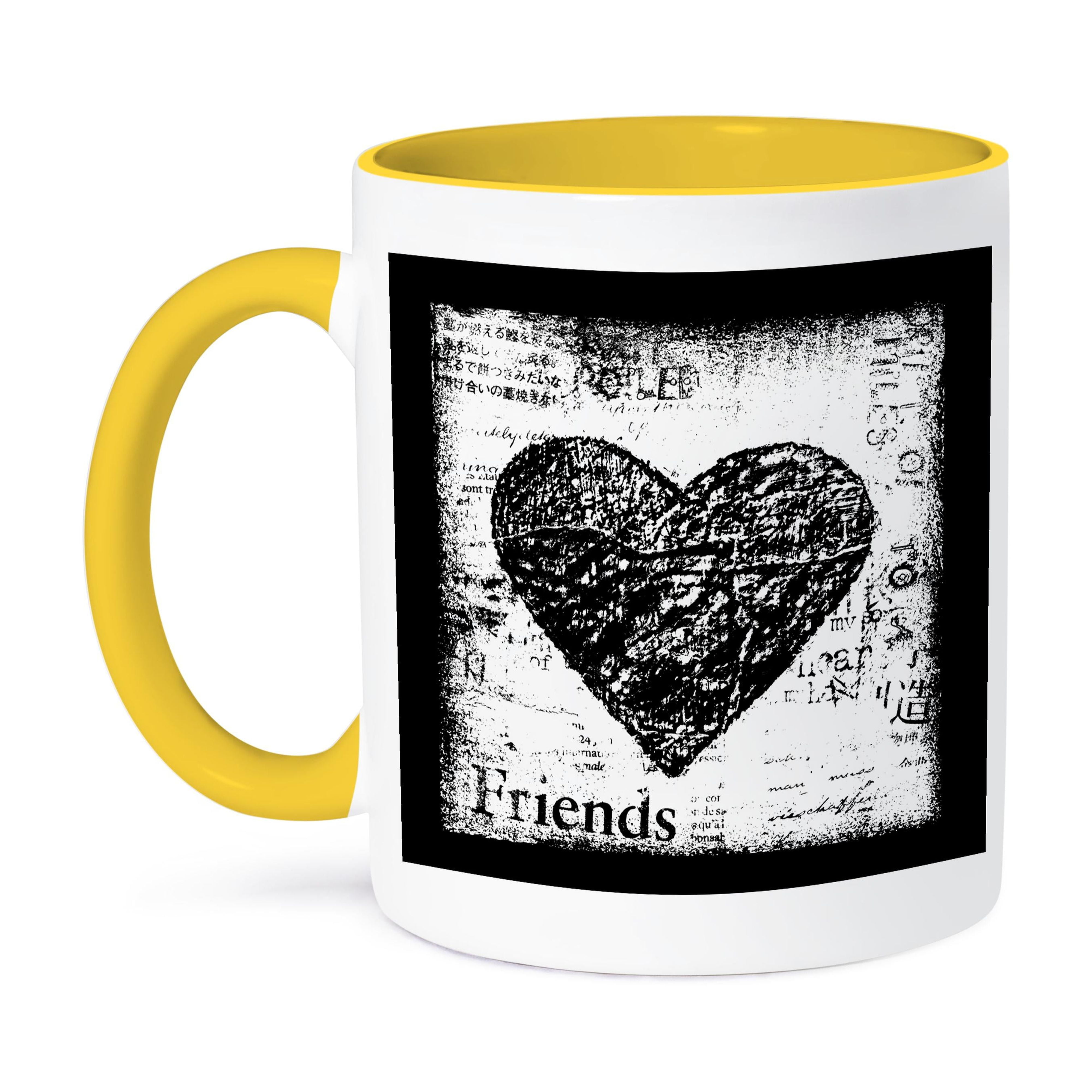 3dRose, Heart collage black and white with word friends, 11oz Two-Tone ...